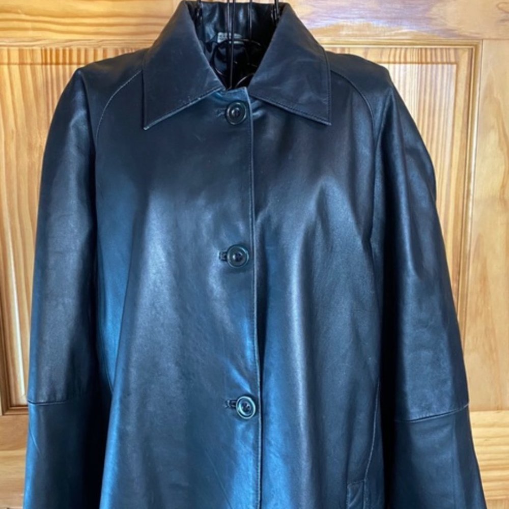 Vintage Excelled Black Leather Trench Swing Coat - Gem